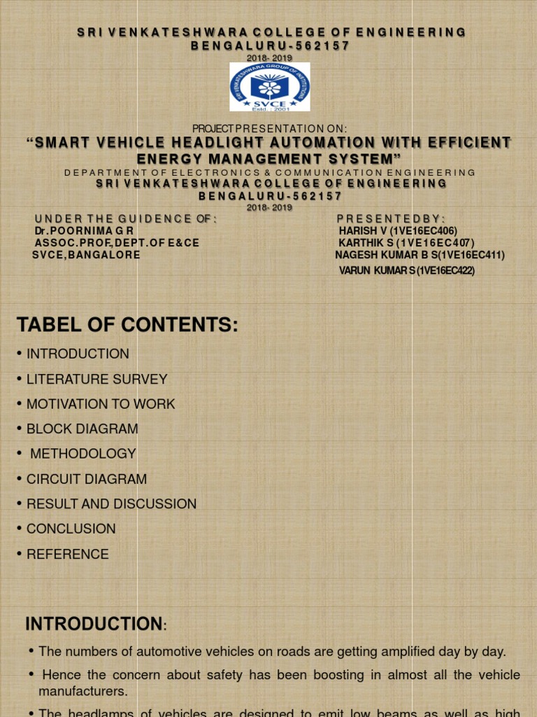 Smart Vehicle Headlight Automation With Efficient Energy Management ...