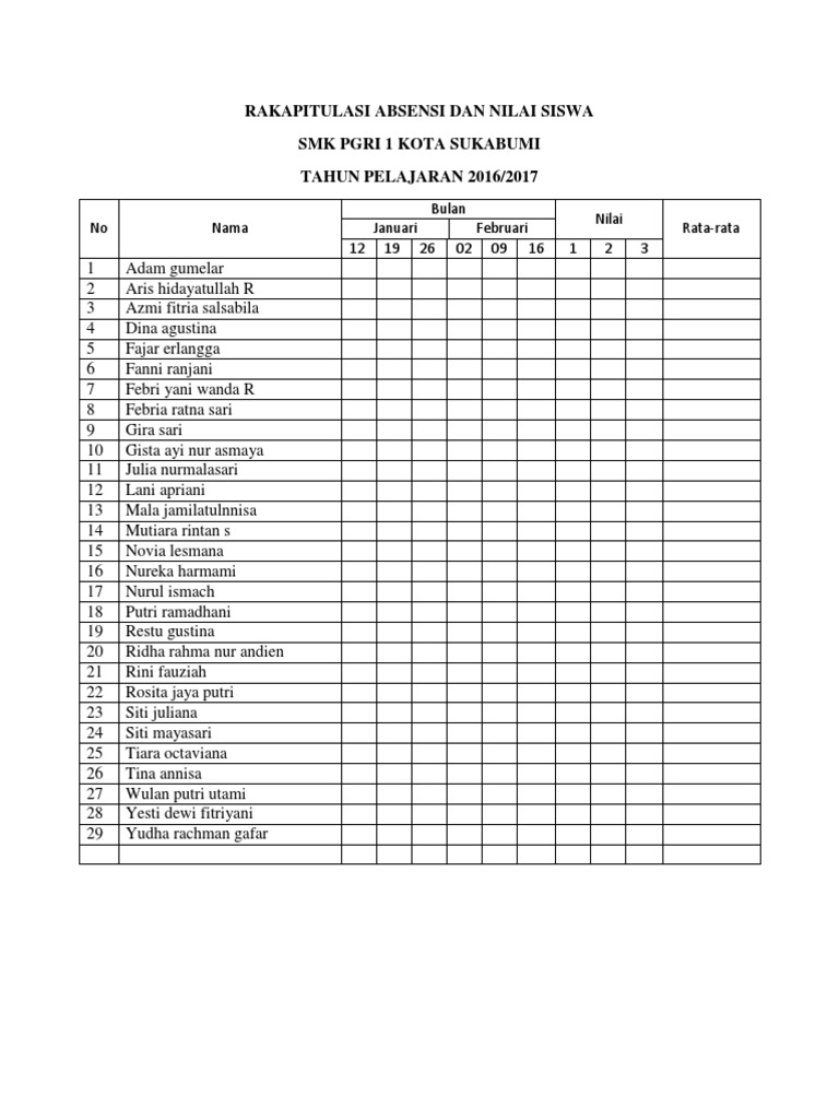 Rekap Absensi dan Nilai Siswa SMK | PDF