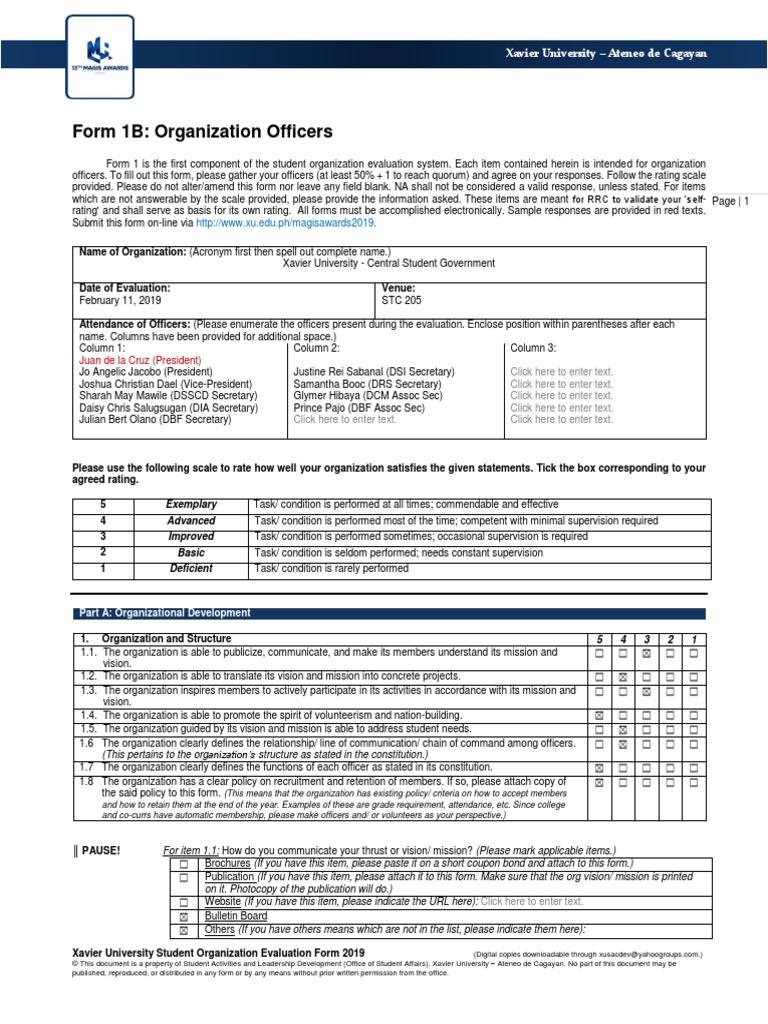 Form 1B: Organization Officers: Juan de La Cruz (President) | PDF ...