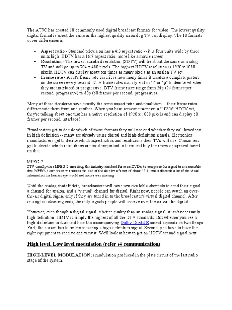 High Level, Low Level Modulation (Refer s4 Communication) : Dolby ...