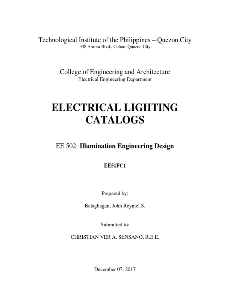 Electrical Lighting Catalogs: Technological Institute of The ...