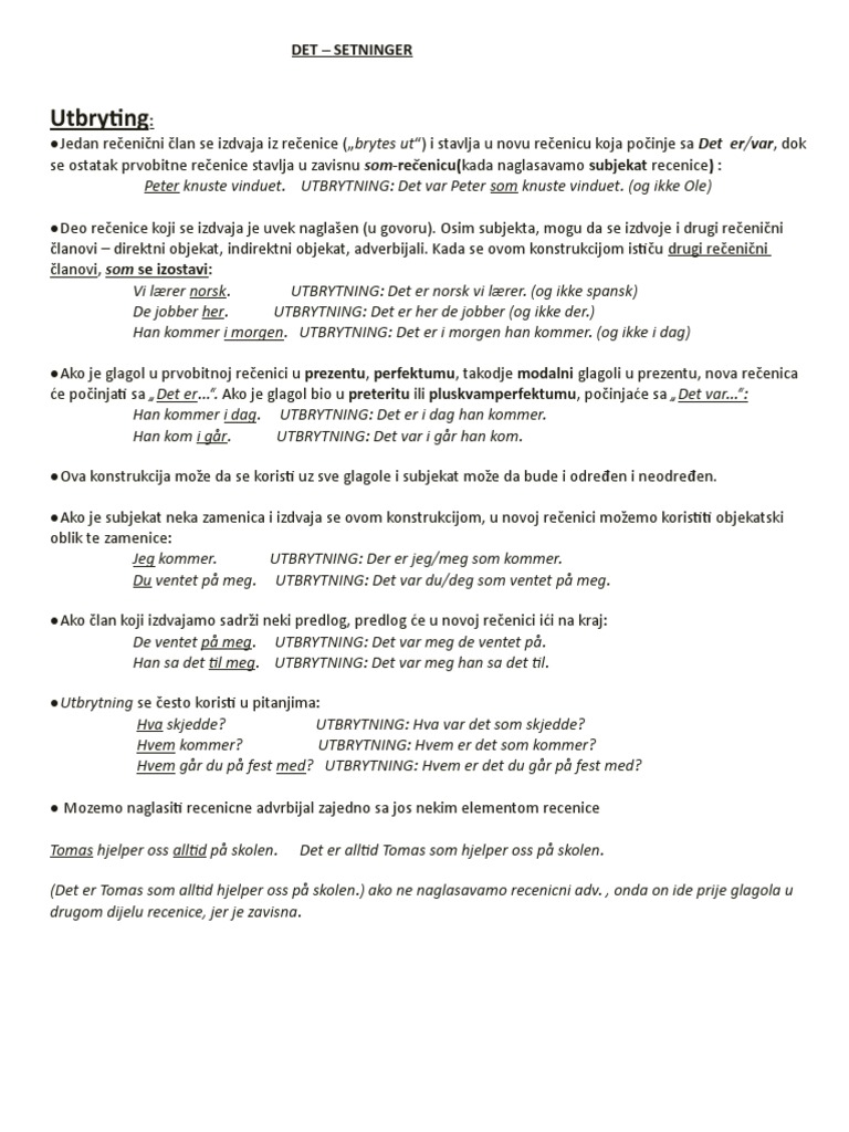 DET Setninger Utbryting | PDF