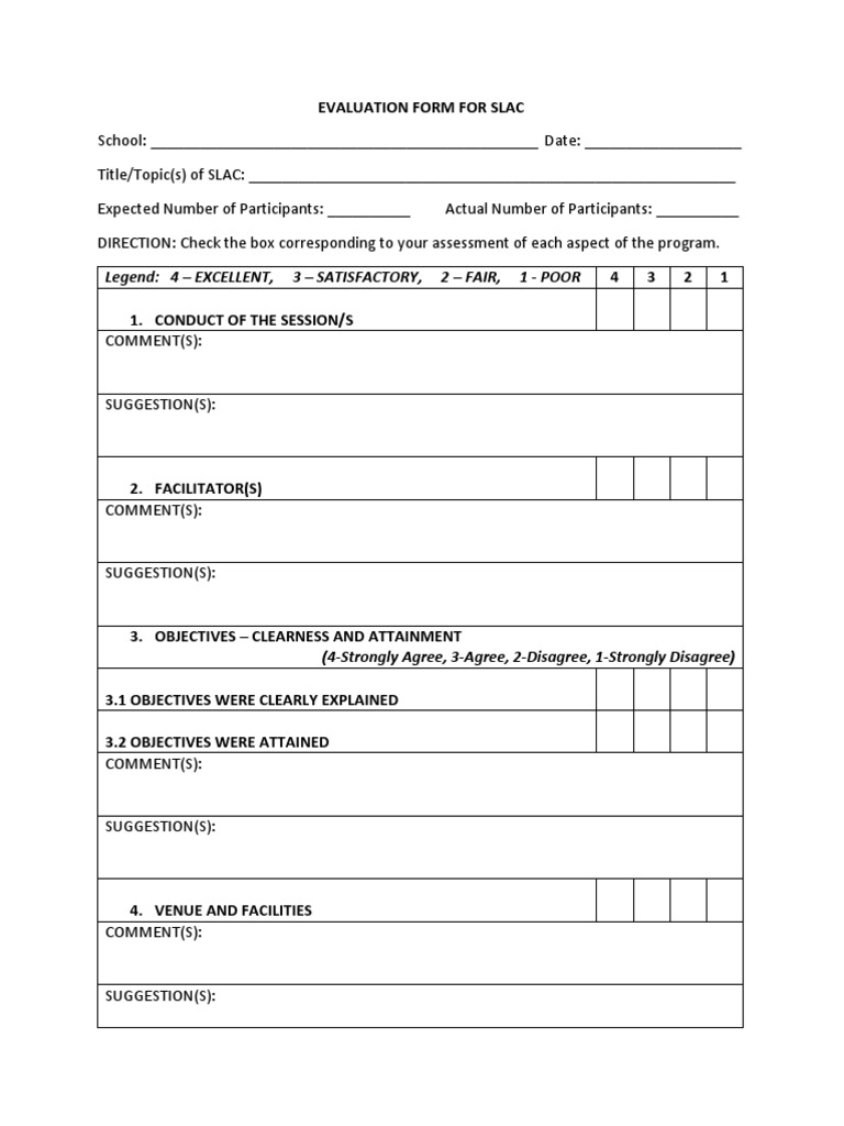 SLAC Evaluation Form Template | PDF | Business | Teaching Methods ...