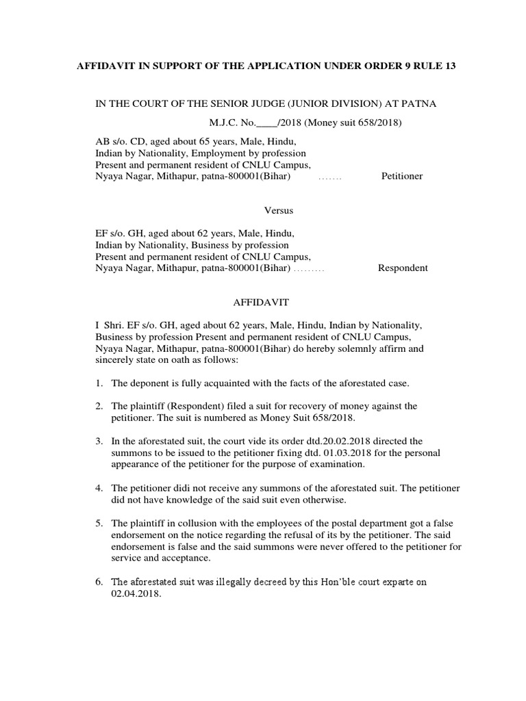Affidavit for Restoration of Ex Parte Decree | PDF | Affidavit | Lawsuit