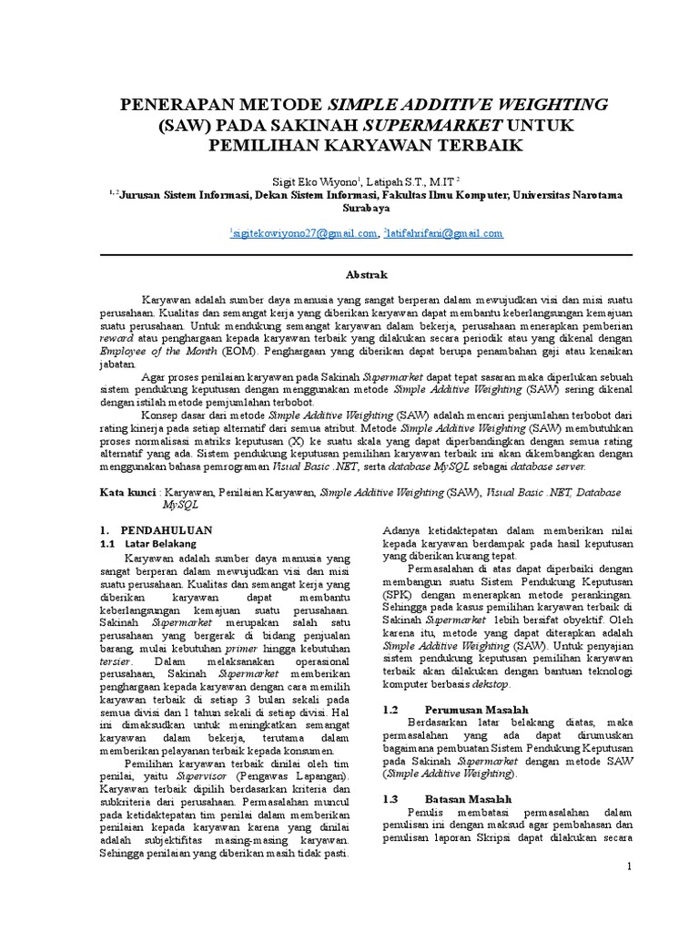 Penerapan Metode Simple Additive Weighting | PDF