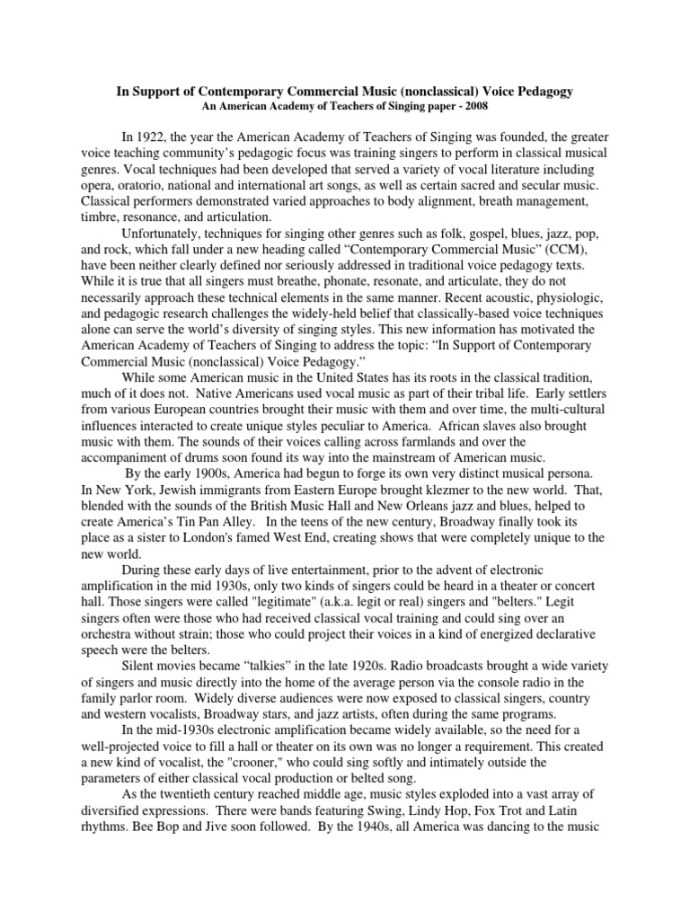 Ccm Voice Pedagogy Pdf Vocal Pedagogy Singing