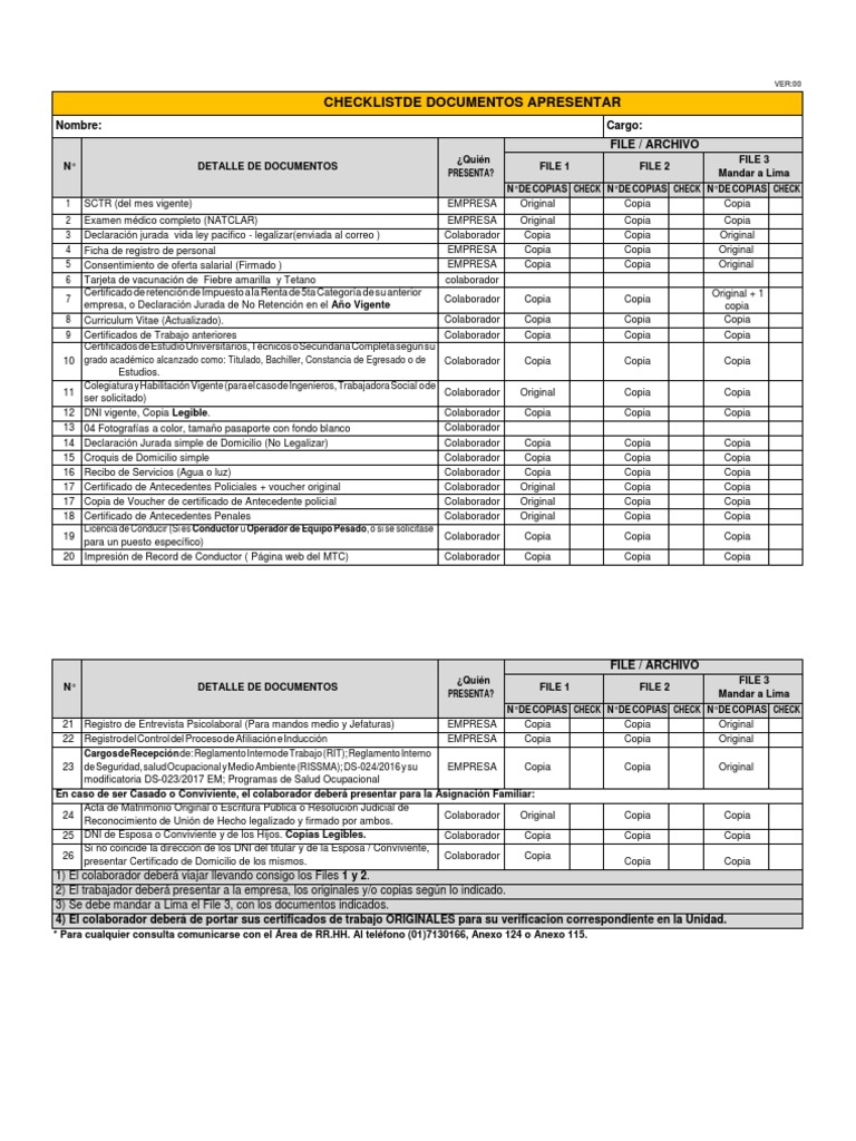 Check List de Documentos para Proceso de Contratación - Simsa | PDF