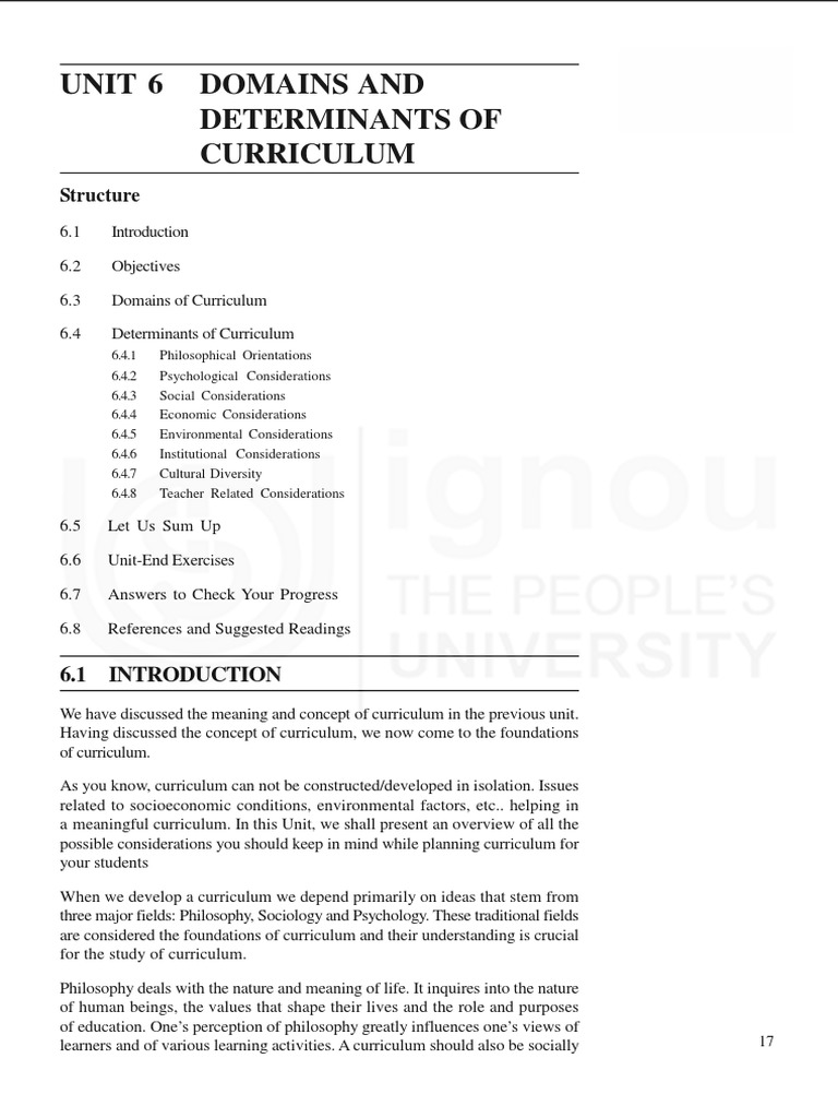 Unit 6 Domains and Determinants of Curriculum: Structure | PDF ...
