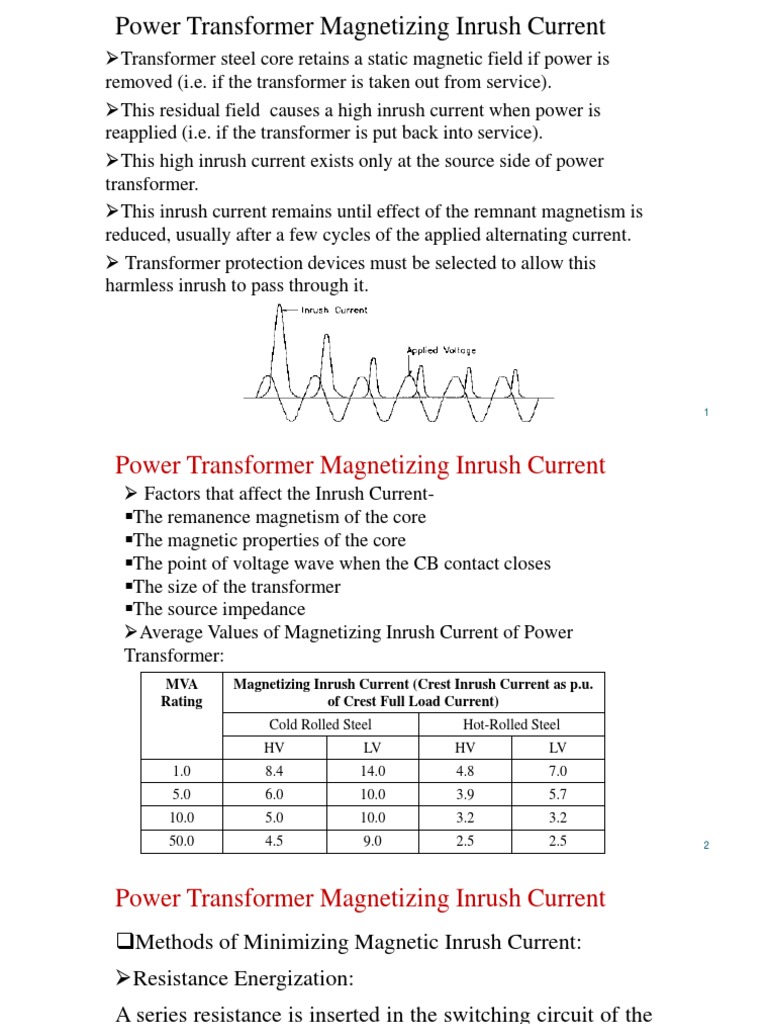 Transformer Inrush Current | PDF | Transformer | Electrical Equipment