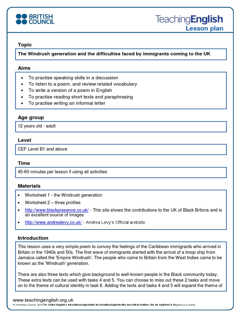Windrush Generation Lesson Plan | PDF | United Kingdom | Lesson Plan