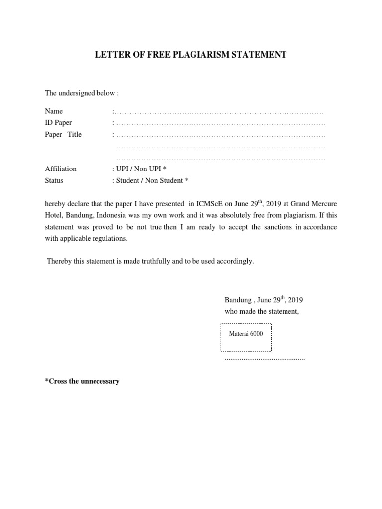 Free Plagiarism Statement Letter | PDF