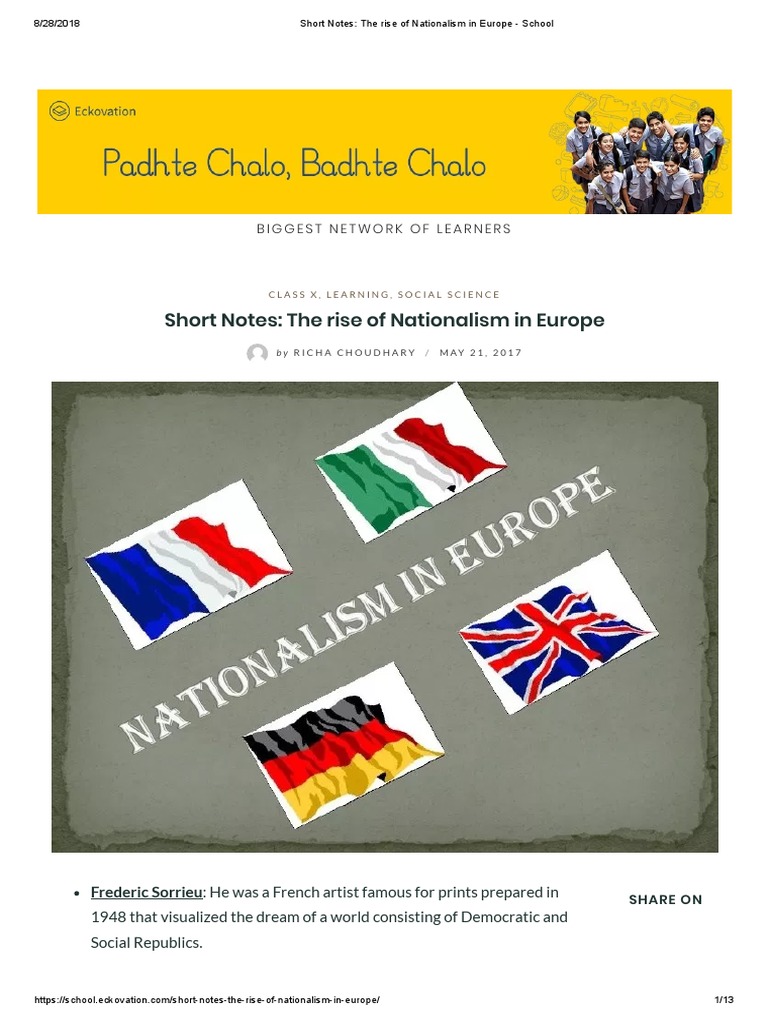 Short Notes - The Rise of Nationalism in Europe - School | PDF ...