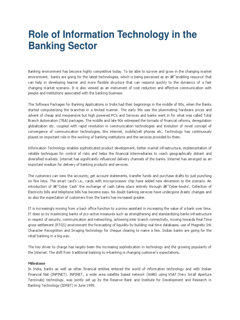 Role of Information Technology in The Banking Sector | PDF