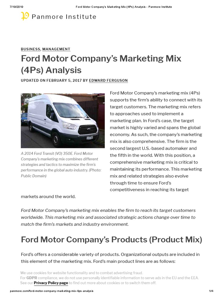 Ford Motor Company's Marketing Mix (4Ps) Analysis | PDF | Sales | Ford ...