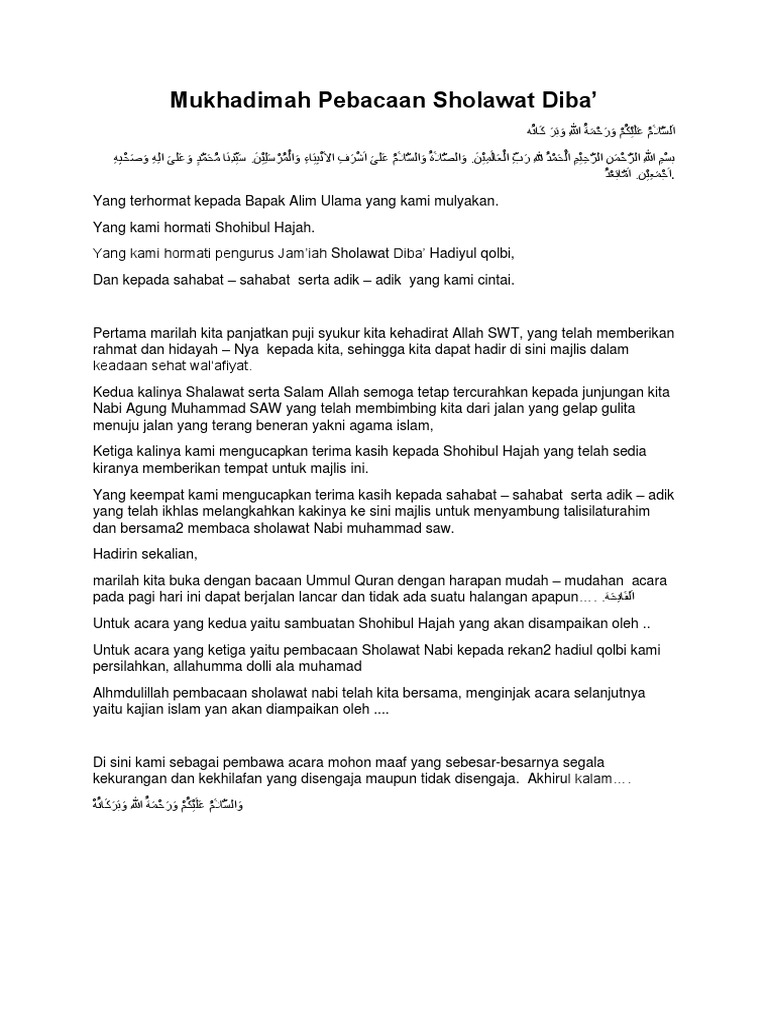 Mukhadimah Pebacaan Sholawat Diba | PDF
