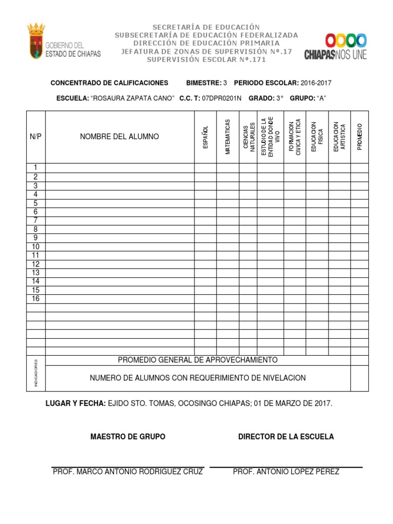 Concentrado de Calificaciones | PDF