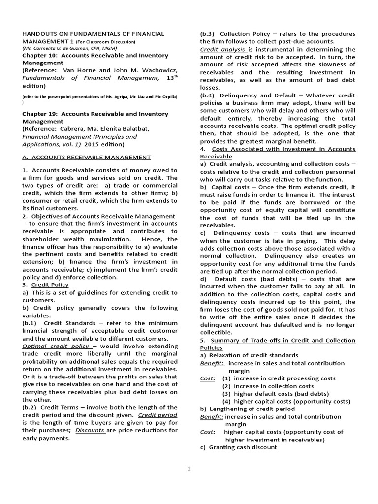 Chap10 (Accounts Receivable and Inventory Management) VanHorne&Brigham, Cabrea | PDF | Inventory ...