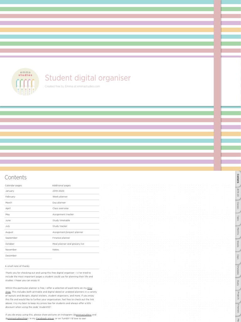 Free Student Digital Organizer 2019-20 | PDF | Business