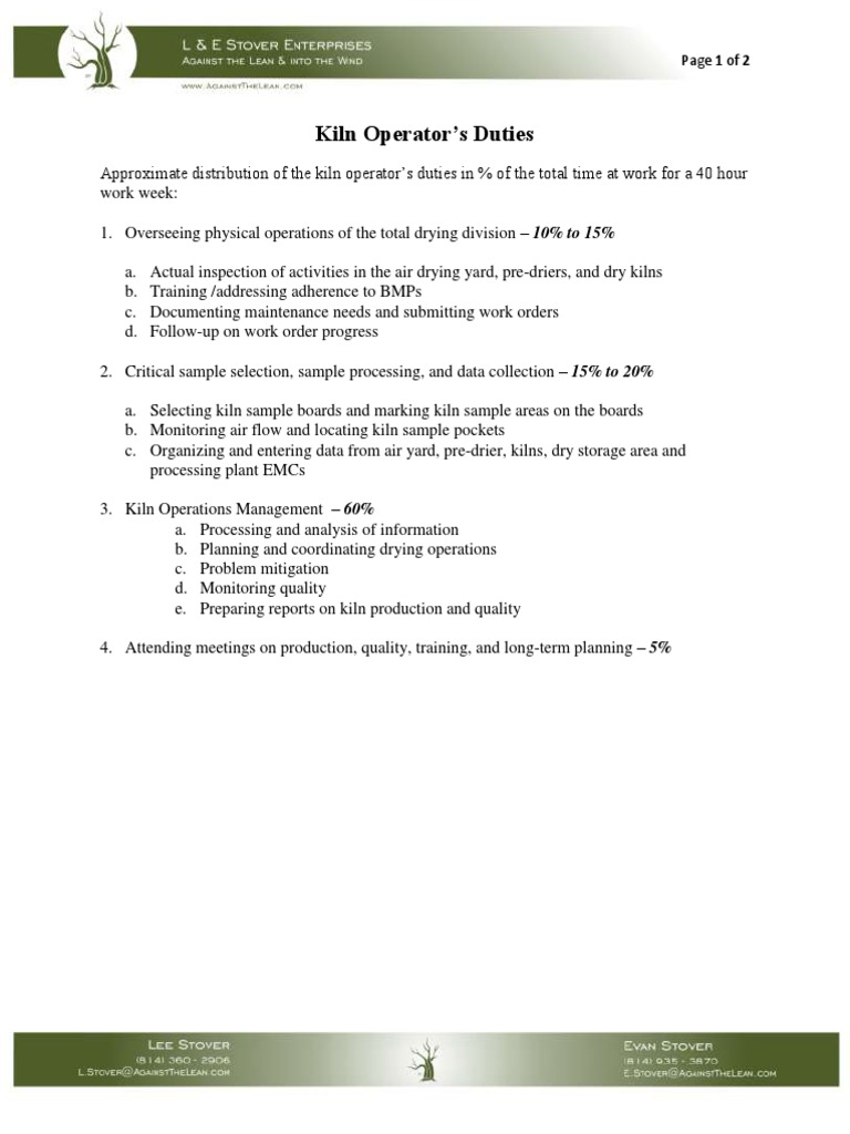 Kiln Operator's Duties: Page 1 of 2 | PDF | Lumber | Business