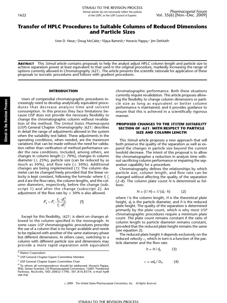 USP Column Transfer | High Performance Liquid Chromatography ...