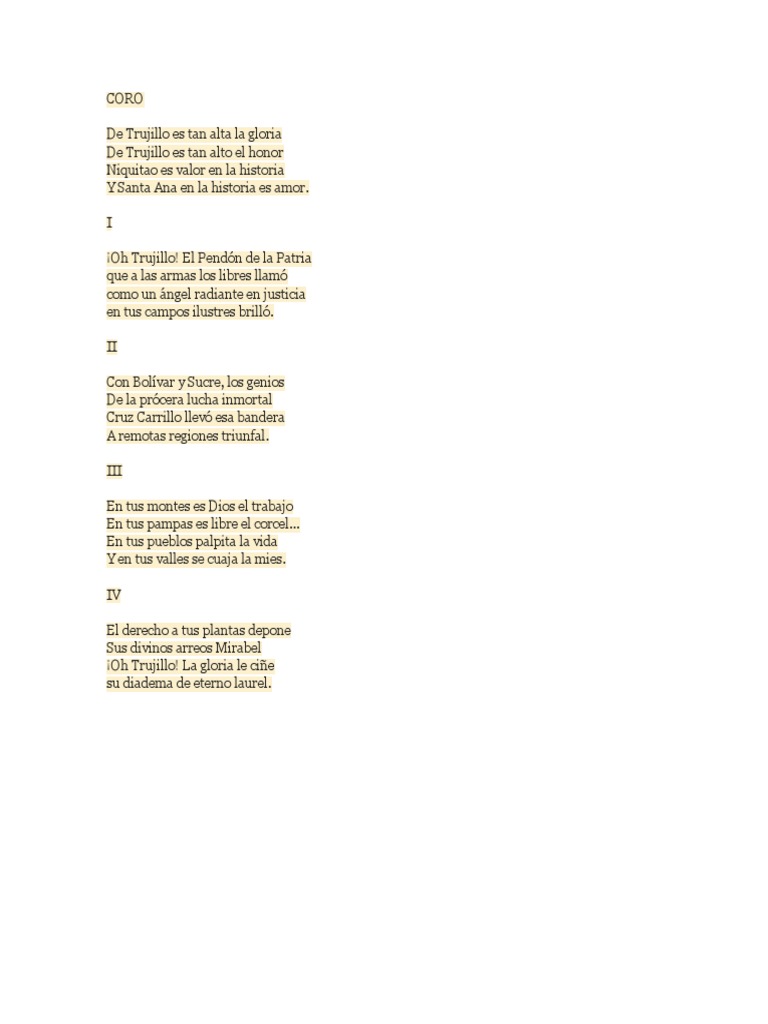 Himno del Estado Trujillo: Letra Completa | PDF