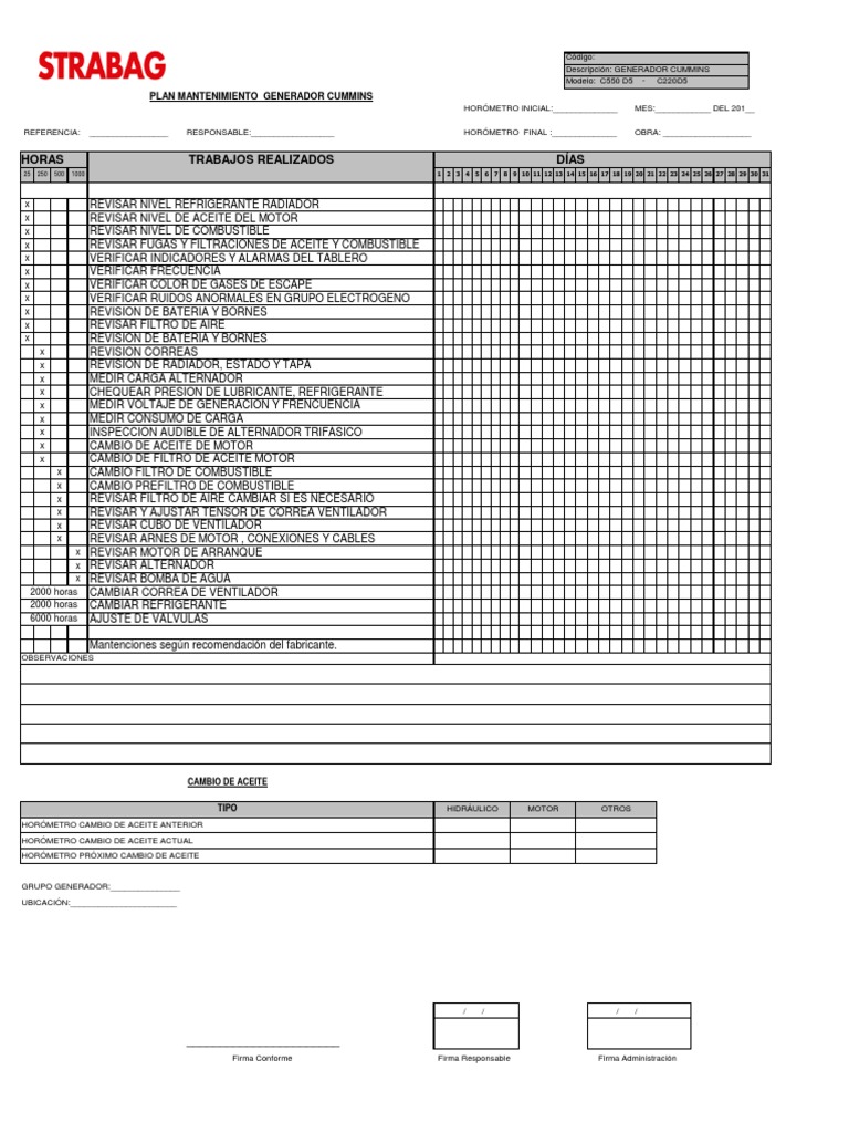 Mantenimiento Generadores Cummins C550D5 - C220D5 | PDF | Generador eléctrico | Bienes ...