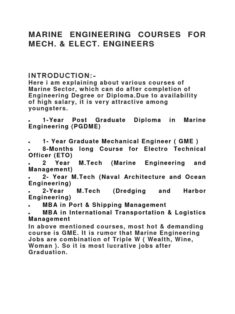 Marine Engineering Courses For Mech. & Elect. Engineers: Introduction ...
