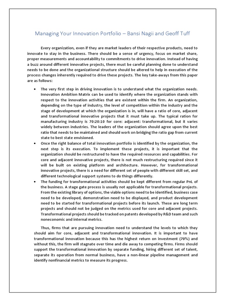 Managing Your Innovation Portfolio - v1 | PDF | Innovation | Economies