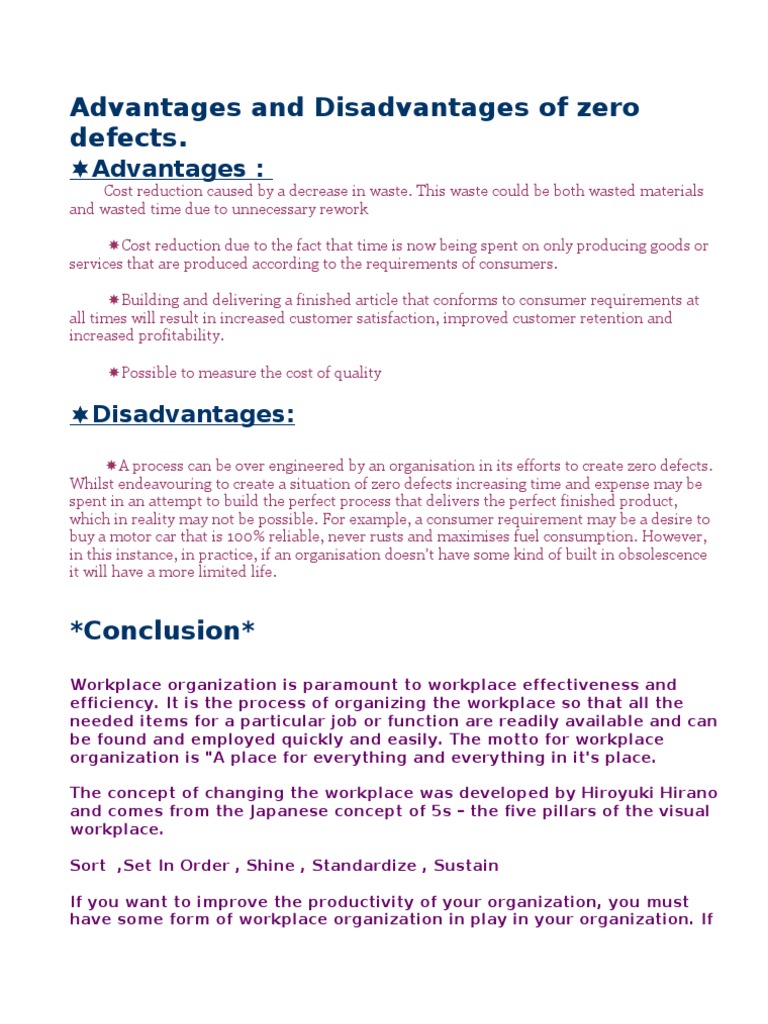 Advantages and Disadvantages of Zero Defects | PDF | Audit | Evaluation