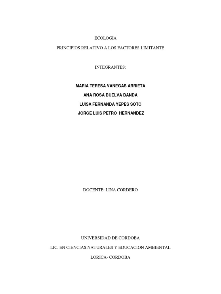 Principios de Factores Limitantes | PDF | Ecología | Organismos