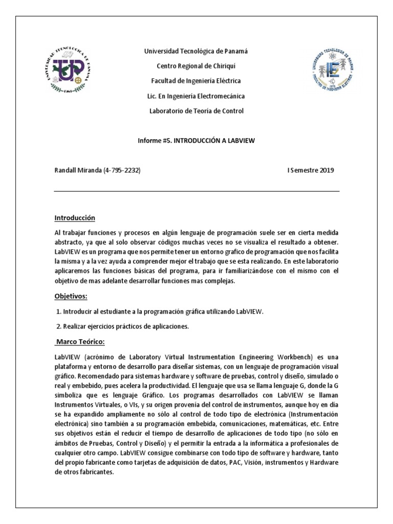Informe de Lab #5 Introduccion A LabView | PDF | Ingeniería Informática | Tecnología digital