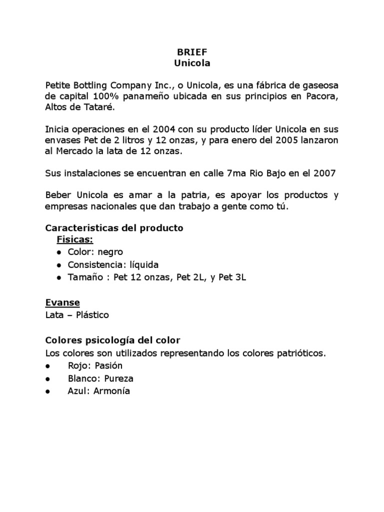 Brief Unicola Presentar | PDF | Marca | Publicidad