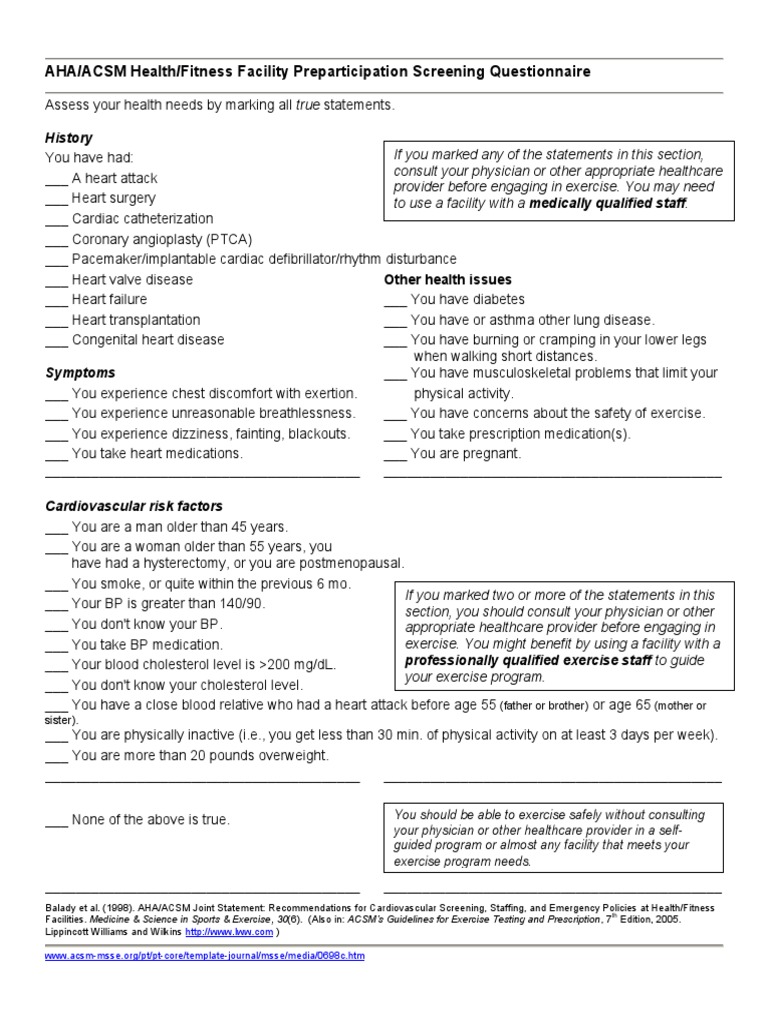 Aha Acsm Risk Screening Ada | PDF | Heart | Cardiovascular Diseases