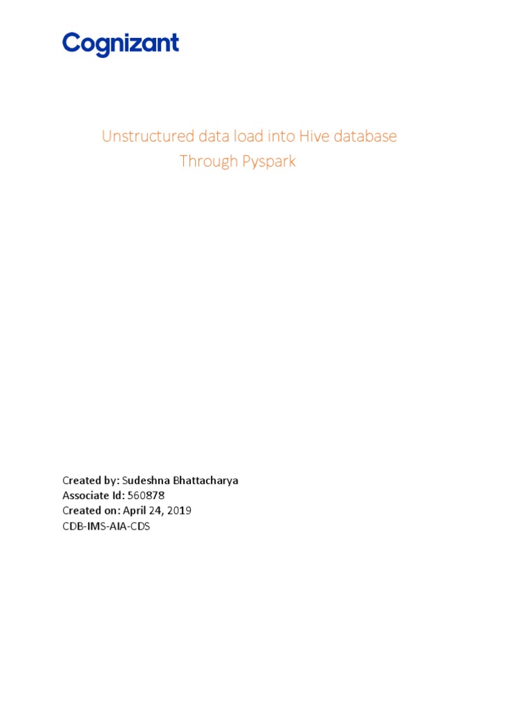 Unstructured Dataload Into Hive Database Through Pyspark Pdf Apache Spark Databases