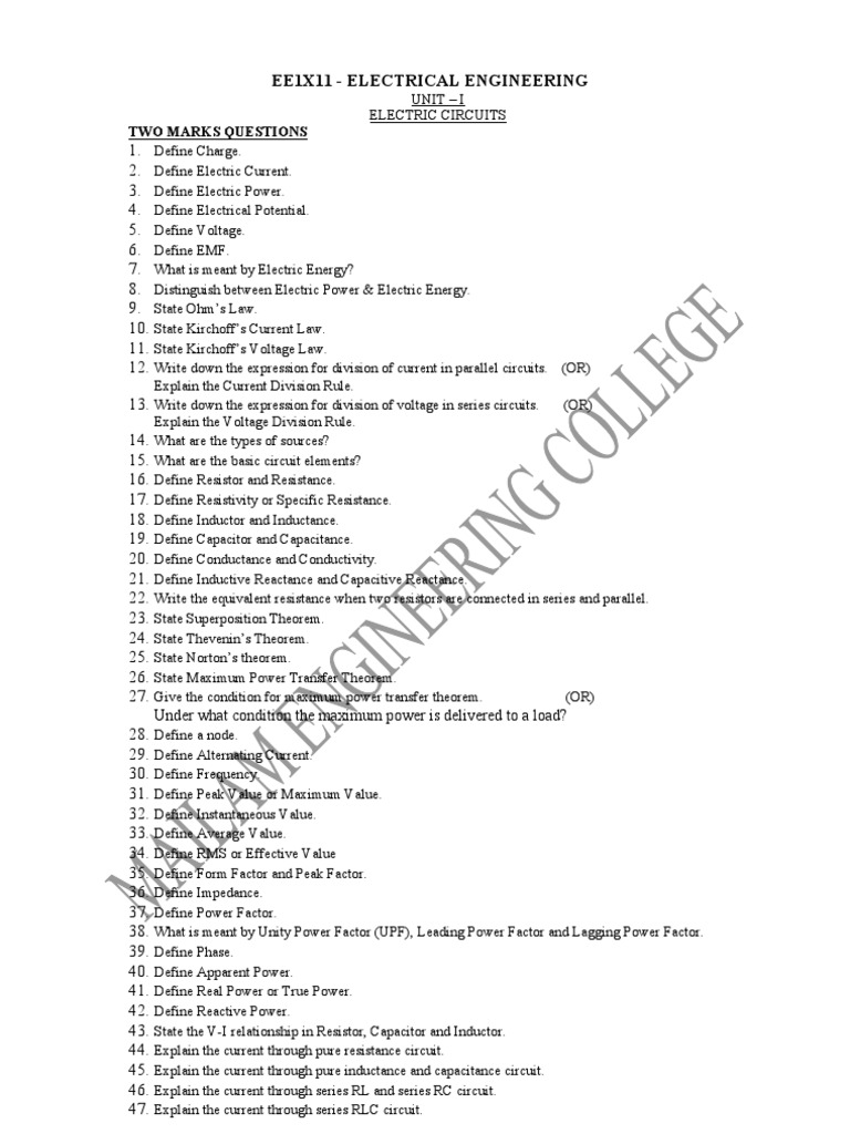 Electrical Engineering Questions Pdf Series And Parallel Circuits