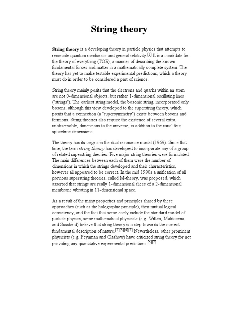String Theory: String Theory Is A Developing Theory in Particle Physics ...