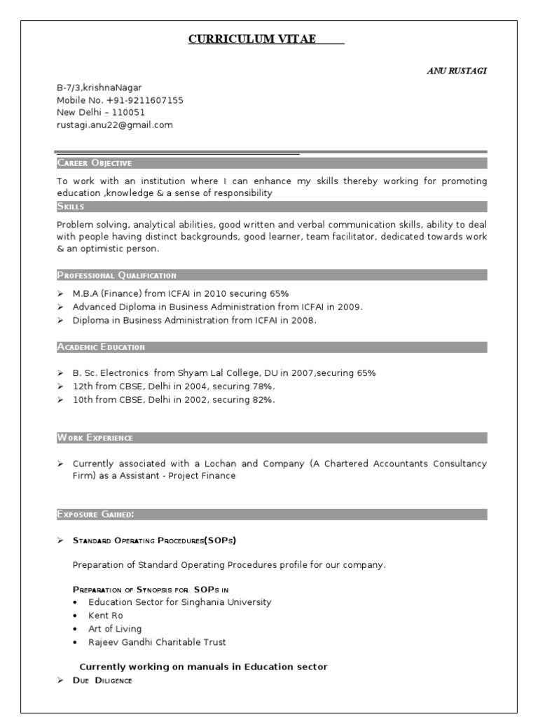 Resume of Anu | PDF | Master Of Business Administration | Change