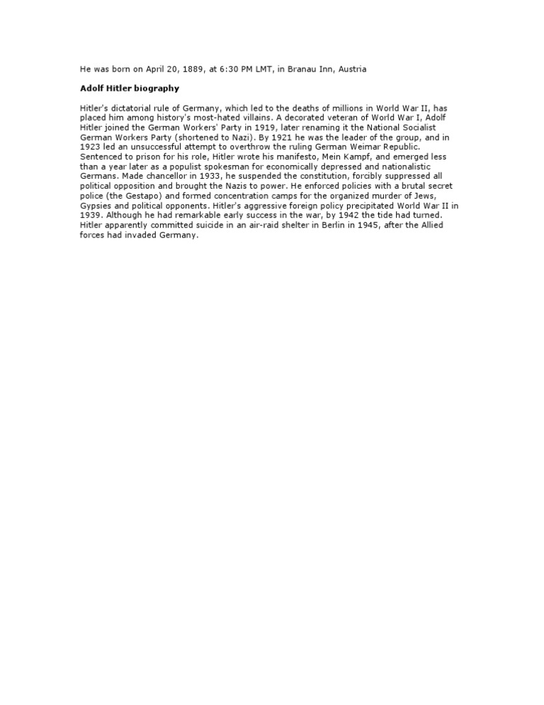 Adolf Hitler: Biography and Impact | PDF