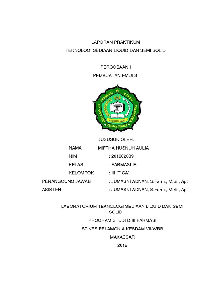 Laporan Praktikum Pembuatan Emulsi | PDF