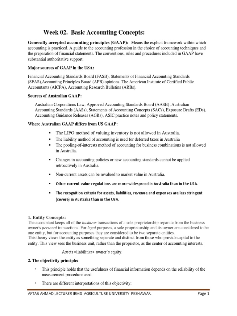 Week 02. Basic Accounting Concepts:: Generally Accepted Accounting ...