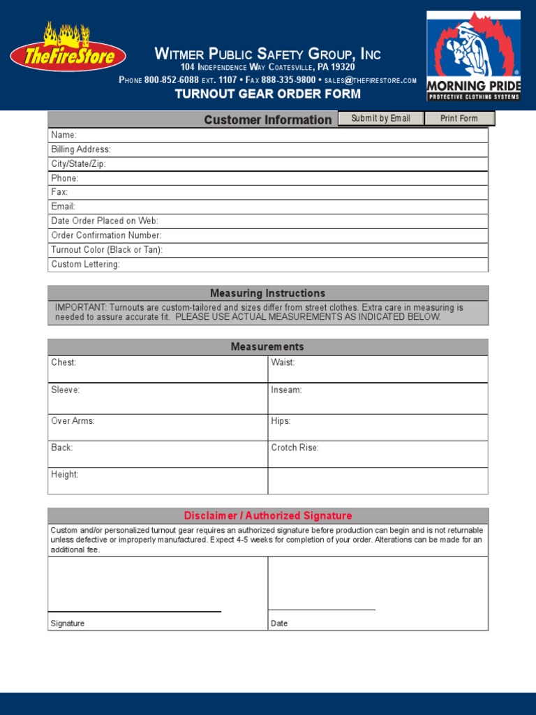 Custom Turnout Gear Order Form | PDF