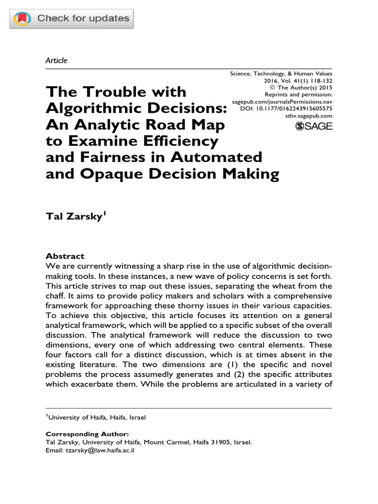 The Trouble With Algorithmic Decisions: An Analytic Road Map To Examine ... The Trouble With Algorithmic Decisions: An Analytic Road Map To Examine ...
