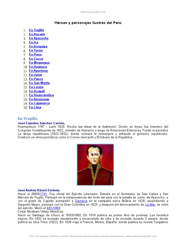 Heroes y Personajes Ilustres Del Peru | PDF | Perú | Lima
