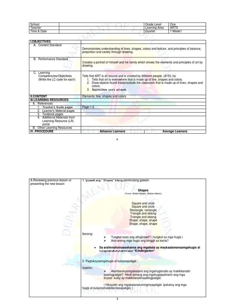 ARTS Grade 1 PDF | PDF | Shape | Drawing
