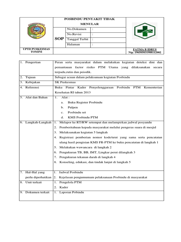 SOP Posbindu PTM | PDF | Kesehatan Holistik | Sains & Matematika