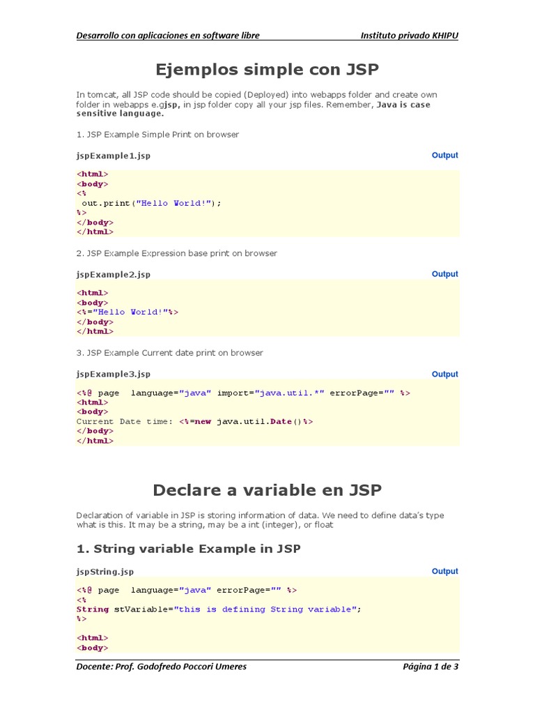 Guia01 Ejemplos Simple Con JSP | PDF | Java Server Pages | Integer ...