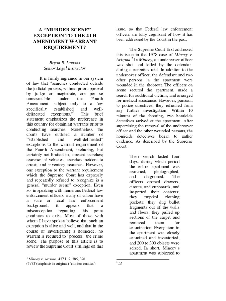A "Murder Scene" Exception To The 4Th Amendment Warrant Requirement ...
