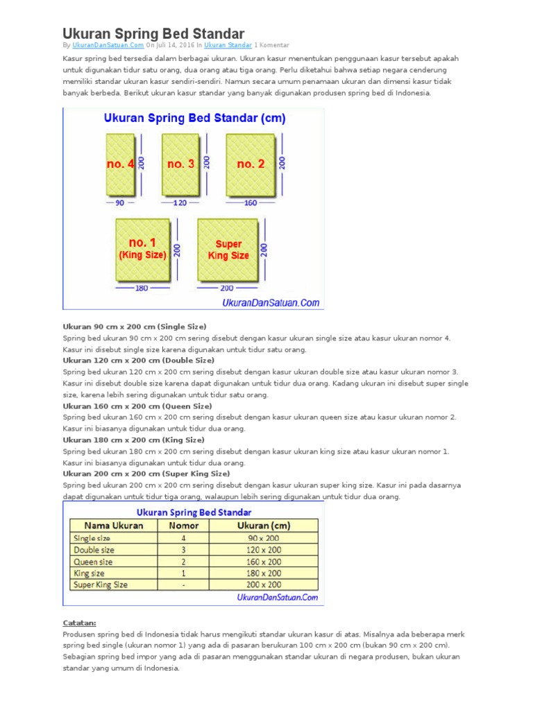Ukuran Spring Bed Standar | PDF