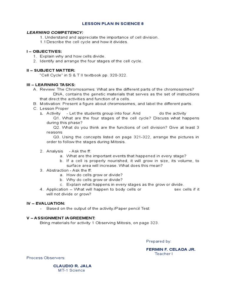 8th Grade Cell Division Lesson Plan | PDF | Cell Cycle | Mitosis