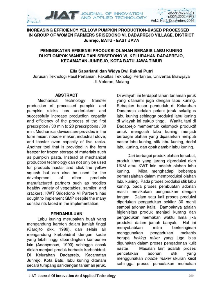 Efisiensi Produksi Stik Labu Kuning | PDF